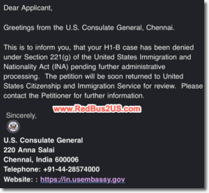 Samples of H1B Visa Denial/ Refusal letter after 221(g) from US ...