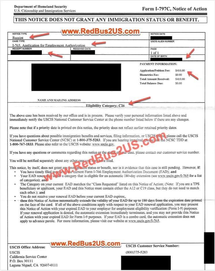 Sample H4 EAD Receipt Notice I797C RedBus2US Sample H4 EAD Receipt Notice I797C RedBus2US