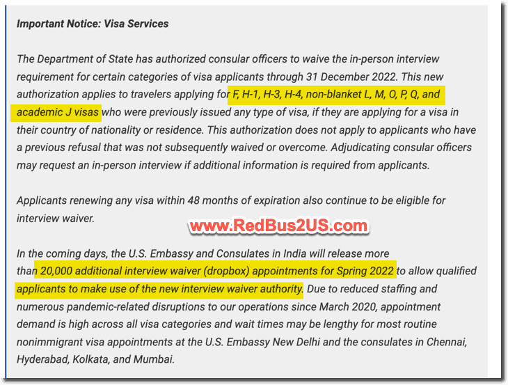 US Visa Interview Waived For Certain H1B L1 H4 GUIDE 2022 