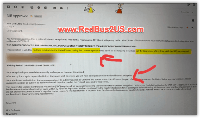 NIE 12 Months Rule to Travel to US from India. NIE Annotation, Email