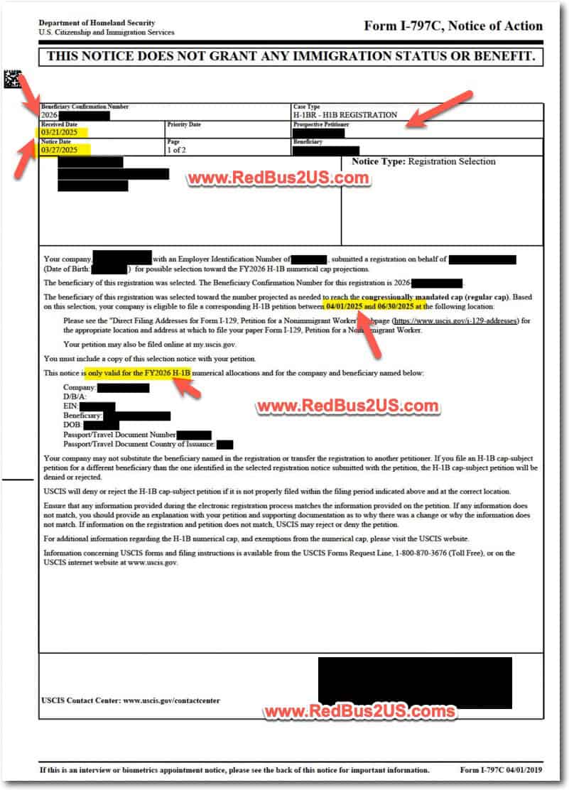 H1B 2026 Lottery Completed, Results, Sample Selection Notice